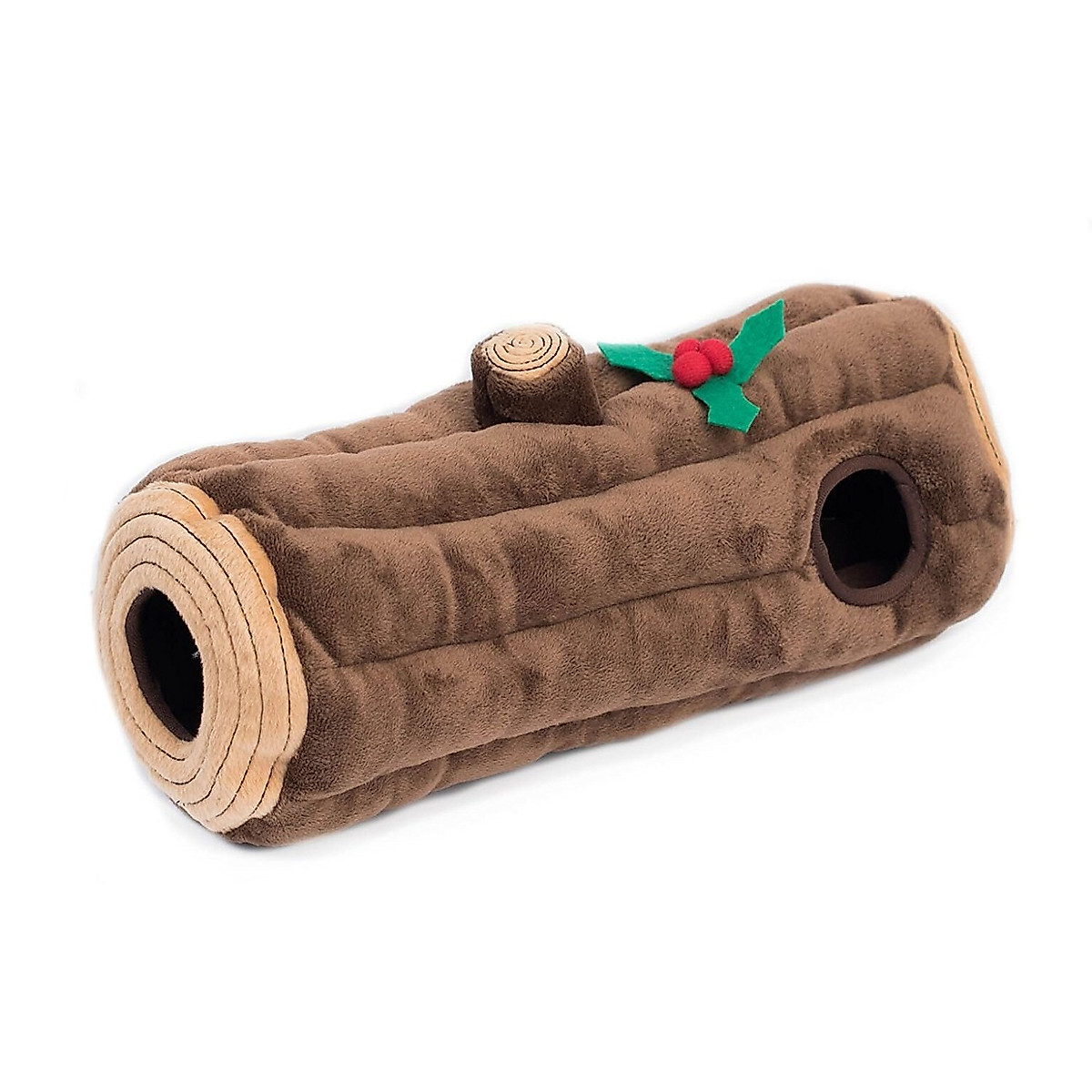 ZippyPaws Holiday Burrow Interactive Dog Toys - Hide and Seek Dog Toys and Puppy Toys, Colorful Squeaky Dog Toys, and Plush Dog Puzzles, Yule Log