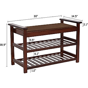 Livebest 3-Tier Bamboo Shoe Rack, Shoe Rack Bench,Small Shoe Rack for Entryway Bathroom Living Room Bedroom 19-inch