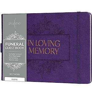 Skyline Funeral Guest Book for Memorial Service – in Loving Memory Guest Sign in Book for Funerals – 610 Entries, 10x7″ (Purple)