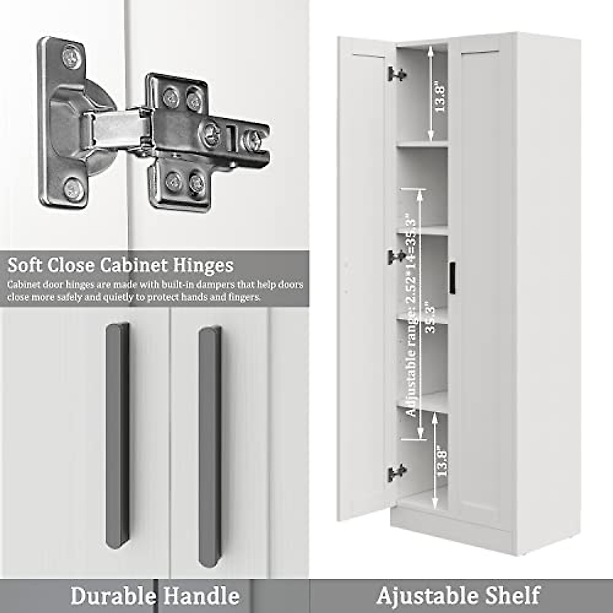 Panana Wooden Storage Cabinet, Collection Food Pantry Cabinet Narrow Cabinet with 2 Doors