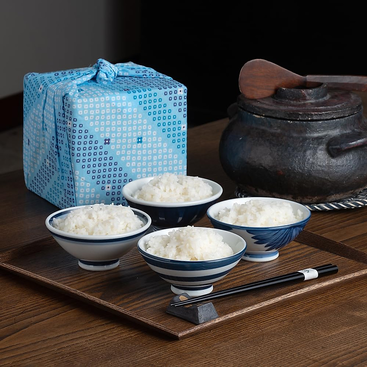 SAZANKA Japanese Rice Bowls Ceramic Soup Bowls Set of 4, 6.1 Ounce Small Cereal Bowls Rice Bowls White and Blue Bowls, Microwave Safe Bowls,Salad and Pasta,Dessert Bowls w/Gift Box