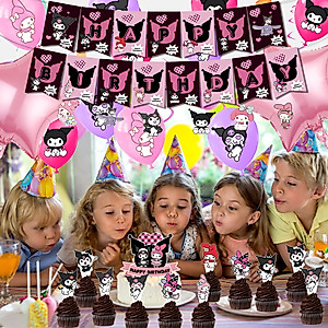 118 Pcs Kuromi Birthday Decorations Kuromi Party Decorations,Kuromi Party Supplies Including Birthday Banner ,Hanging Swirl,Cake Topper , Cupcake Topper,Invitation Card, Stickers for Girls