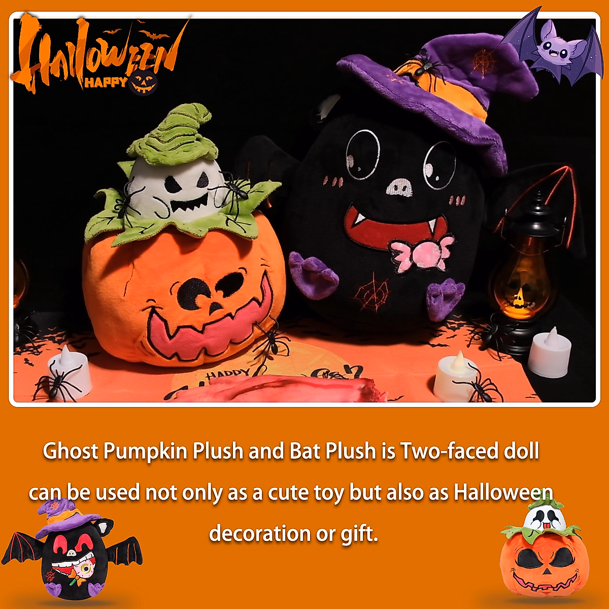 Christmas Ghost Pumpkin Plush,Pumpkin Plush Combined With Ghost Plush Toy,Soft Ghost Pillow With Pumpkin for Kids - Two-sided Plush - Halloween Decor Hugging Stuffed Ghost toys Gifts for Girls Boys