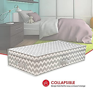 Home Basics Chevron Collection Under The Bed Storage and Organization, Bags, Bins, Boxes, with Handle for Comforter, Clothes, Blanket, Shoes, Sweaters, Grey