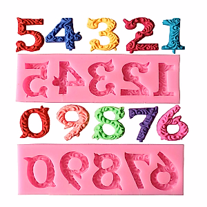 OBTANIM Silicone Number 0-9 3D Embossed Fondant Chocolate Mold with Stick Hole for Birthday Cake Decorating DIY Baking