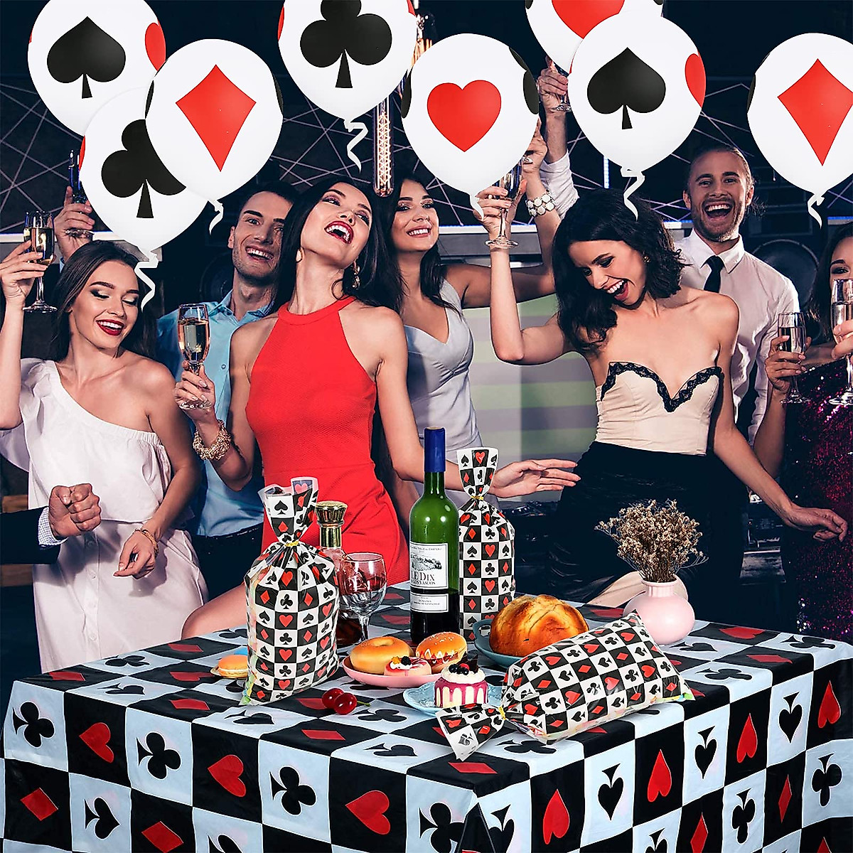 Lecpeting 100 Pcs Casino Treat Bags Poker Cellophane Plastic Candy Bags Casino Goodie Storage Bags Casino Party Favor Bags with Twist Ties for Casino Theme Birthday Party Supplies