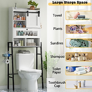 Over The Toilet Storage Cabinet, Storage Cabinet Over Toilet with Sliding Door & Toilet Paper Holder Stand, Freestanding Toilet Shelf Washer Shelf Space Saver Bathroom Organizer, White