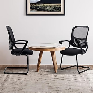 SMUG Desk Chair No Wheels Set of 2, Mid Back Computer Chair Ergonomic Mesh Office Chair with Larger Seat, Executive Sled-Base Task Chair with Lumbar Support and Armrests for Women Adults, Black