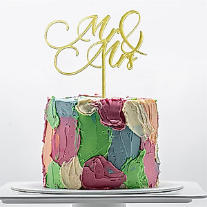 HQKJGSYX Mr and Mrs Cake Toppers Custom Cake Topper Acrylic Wedding Cake Toppers Gold Cake Pick for Bride Shower Anniversary Celebration Engagement Birthday Party Decorations Supplies