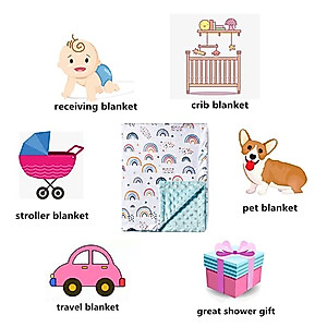 Baby Blanket Super Soft Minky Blanket Blue Rainbow Blanket with Dotted Backing for Newborns Nursery Stroller Receiving Toddlers Crib Bedding for Boy or Girl(30 x 40 Inch) (Rainbow)