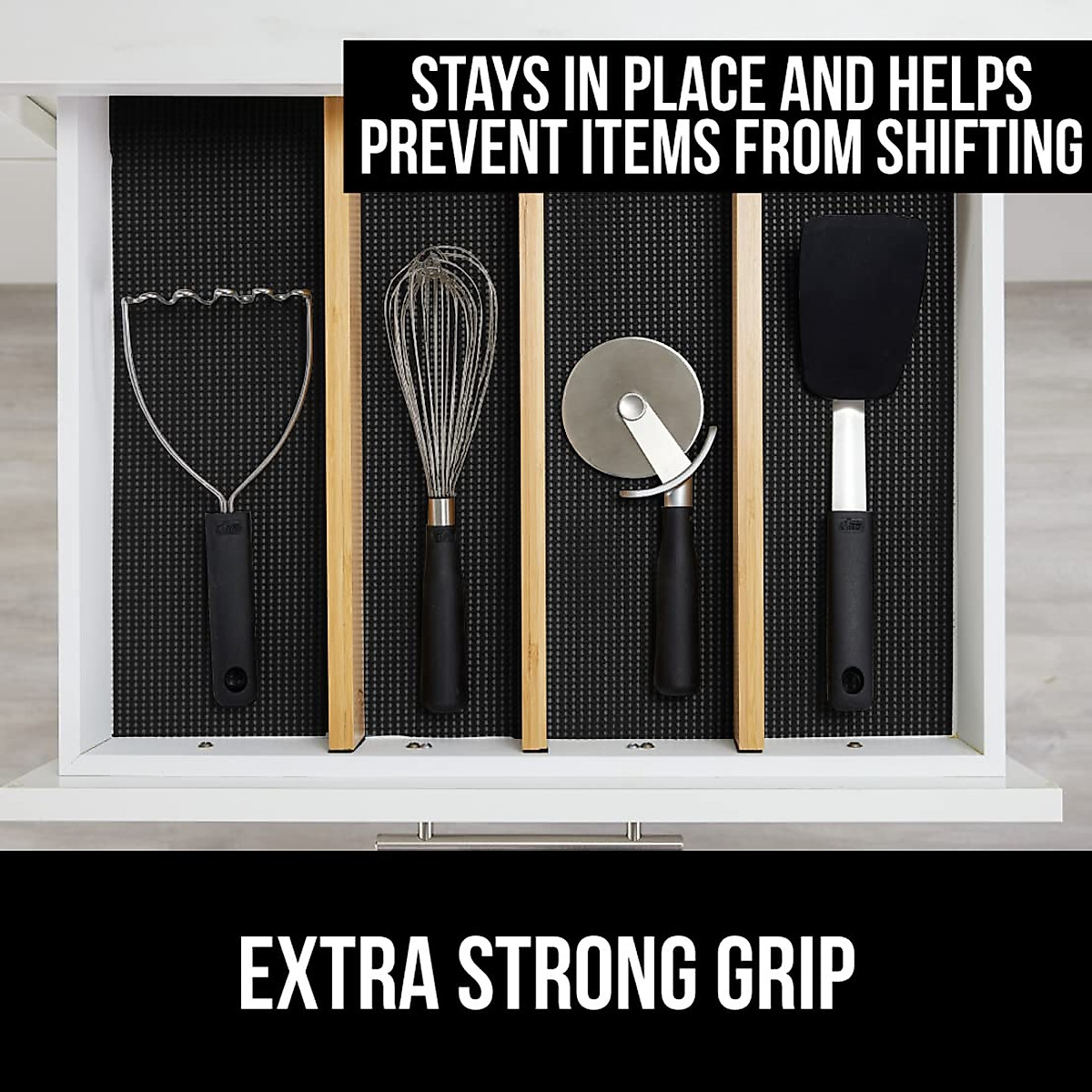 Gorilla Grip Drawer and Shelf Liner and Durable Kitchen Cutting Board, Shelf Liner Size 12 in x 20 FT, Strong Grip, Cutting Board Set of 3, Nonslip Handle and Border, Both in Black, 2 Item Bundle