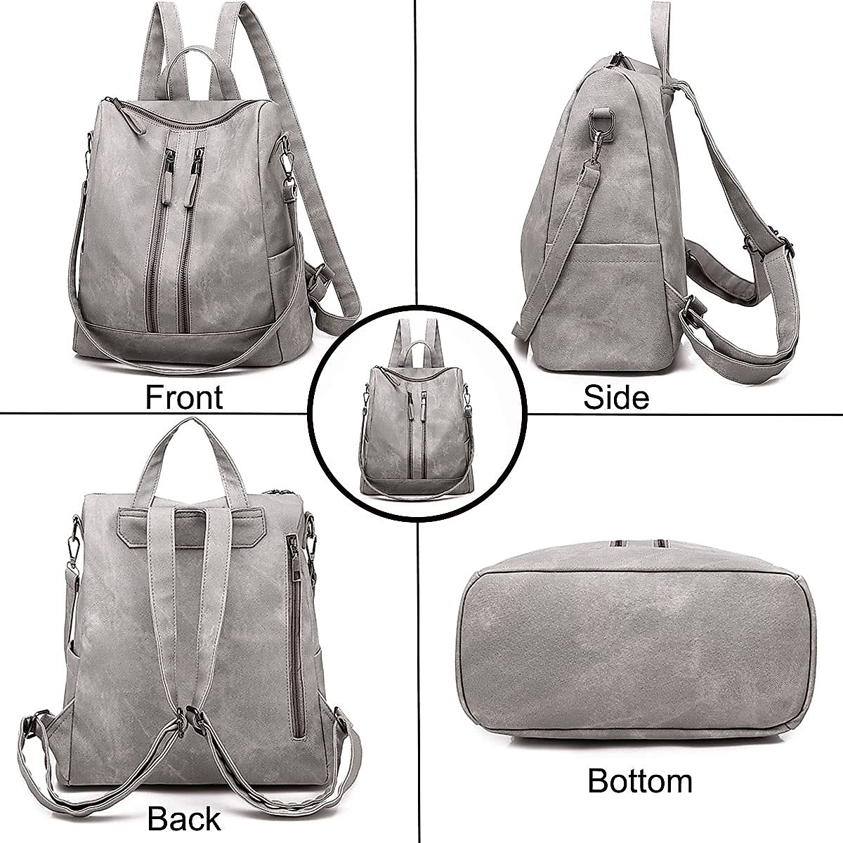 Poopy Women Multifunctional Soft Leather Handbag Purses Shoulder Backpack Crossbody Zipper Bag with Pocket (blue)