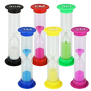 WOPPLXY 6 Pcs Sand Timer, Plastic Sand Clock Timer, Colorful Plastic Hourglass Timer 30sec / 1min / 2mins / 3mins / 5mins / 10mins for Brushing Children's Teeth, Cooking, Game, School, Office