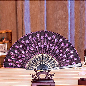 IADZ Folding Fan,Decorative Fan Peacock Pattern Folding Hand Held Fan Embroidered Sequin Party Wedding PromDecorative Fans