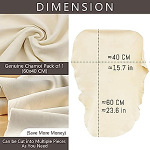 Chamois Cloth for Car Shammy Towel 24'' x 16'' (2.58 sq ft) Car Drying Towel Absorbent Real Leather Lint Free Streak Free for Car Wash 1 Pack