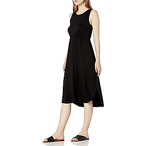 Amazon Essentials Women's Jersey Sleeveless Gathered Midi Dress (Previously Daily Ritual), Black, Large