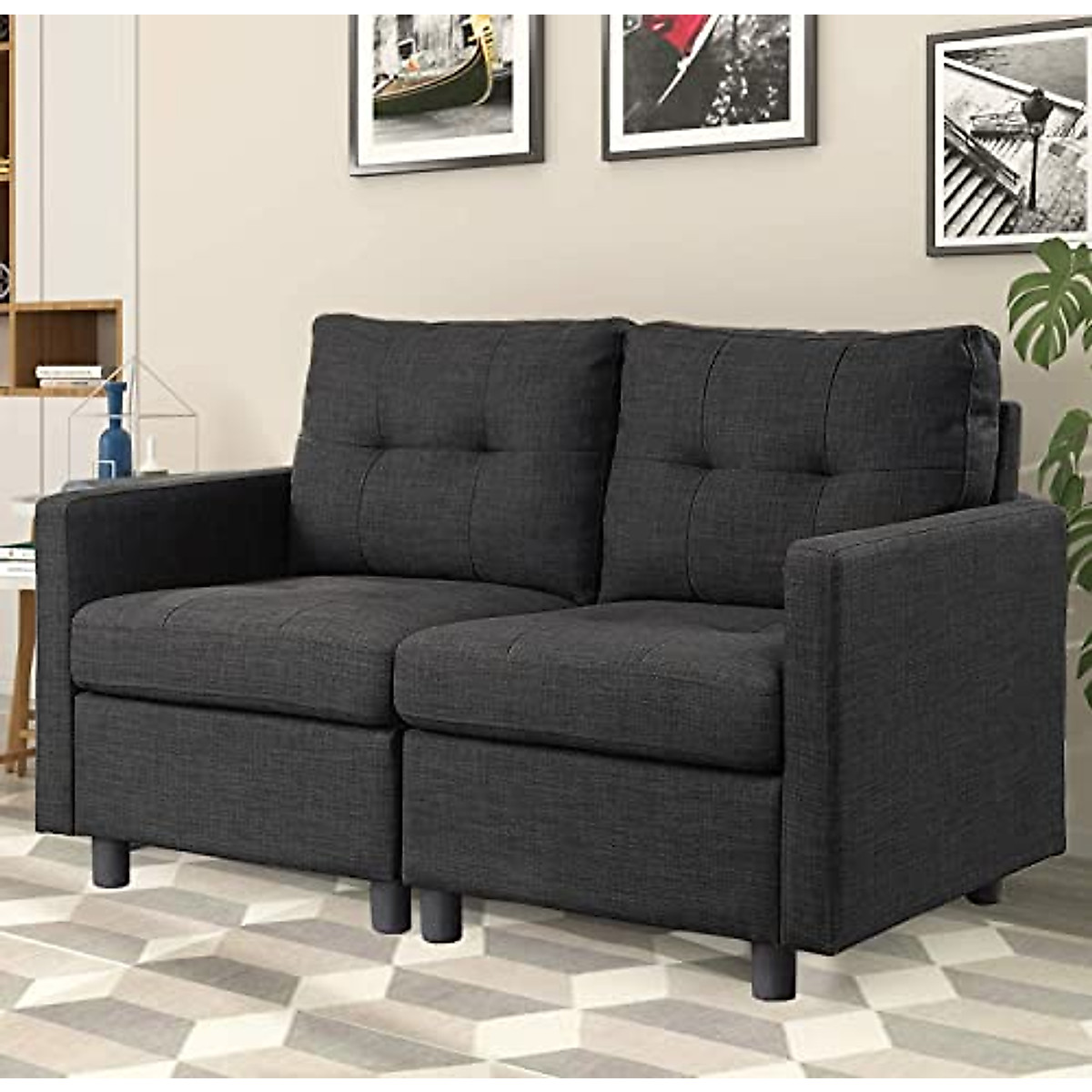 Payeel Convertible Sectional Sofa Couch 52" Loveseat with Tufted Cushion Back for Small Space,Living Room,Apartment (Loveseat,Dark Gray)