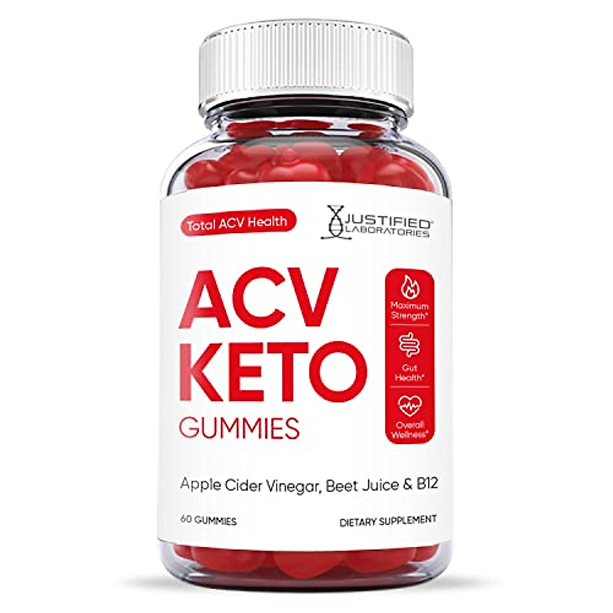 Justified Laboratories (5 Pack) Total ACV Heath Keto Gummies 1000MG with Pomegranate Juice Beet Root B12 300 Ketos Gummys