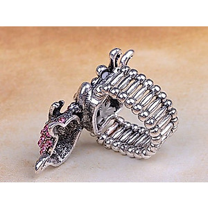 Alilang Silvery Tone Shine Pink Crystal Rhinestones Cute Cat Animal Adjustable Ring