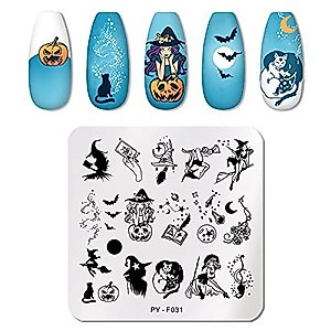 Nail Art Stamping Plates Square Fashion Nail Stamp Plates DIY Image The Halloween witch Template Print Manicure Salon Design Nails Art Tools (PY-F31 Halloween)