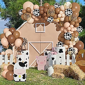 170Pcs Brown Cow Balloons Garland Arch Kit, Coffee Brown Neutral Blush Confetti Cow Print Balloons for Western Cowboy Cowgirl Farm Animal Themed Baby Shower Birthday Party Decorations Supplies