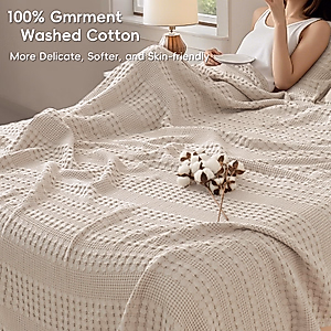 PHF 100% Cotton Waffle Blanket Oversized King 120"x120", Lightweight Breathable Extra Large 10'x10' Blankets for Bed, Giant Big Luxury Aesthetic Woven Bedding for Home Decor, Oatmeal