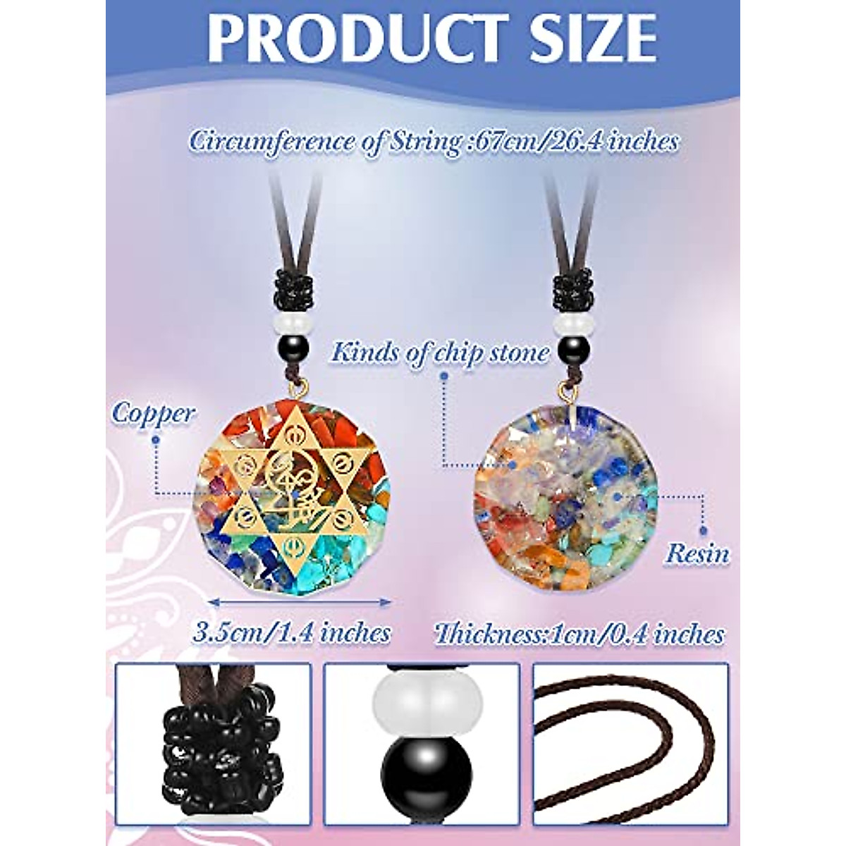 Batiyeer 10 Pieces Chakra Necklace Orgonite Necklace Crystal Pendant Necklace Spiral Chakra Healing Energy Necklace Adjustable Reversible Pendant for Women Men,1.4 Inches (Novelty)
