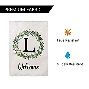 ULOVE LOVE YOURSELF Welcome Decorative Garden Flags with Letter L/Olive Wreath Double Sided House Yard Patio Outdoor Garden Flags Small Garden Flag 12.5×18 Inch