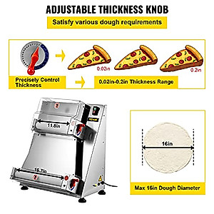 VEVOR Commercial Dough Roller Sheeter 15.7inch Electric Pizza Dough Roller Machine 390W Automatically Suitable for Noodle Pizza Bread and Pasta Maker Equipment