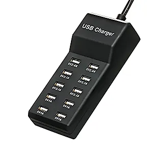 Wyssay USB Charger,5V 10A(50W) USB Charging Station with 10-Port Family-Sized Smart USB Ports for Multiple Devices Smart Phone Tablet Laptop Computer Black
