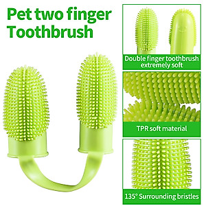 Kitty&doggy Go 3 Packs Dog Toothbrush Dog Tooth Brushing Kit, Pink Blue Green Soft Double Finger Toothbrush for Dogs Small Breed, Medium Large Dogs