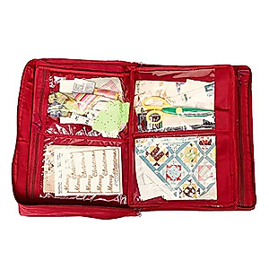 Yazzii Crafter's Companion Organizer Bag with 16 Pockets - Arts & Crafts Storage Tote Organizer - Multipurpose Storage Organizer for Crafts, Sewing & Quilting Notions, & Art Supplies Red