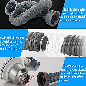 Cinsda Flexible Sink Drain Pipe, 1-1/2 P-trap with Adapter, Expandable Tubular Drain Tubing Pipe, Adjustable P Trap for Kitchen Sink Drain & Garbage Disposal