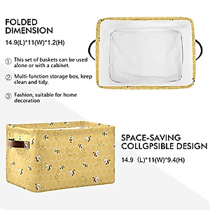 Storage Basket Cube Yellow Animal Bee Honey Comb Large Collapsible Toys Storage Box Bin Laundry Organizer for Closet Shelf Nursery Kids Bedroom,15x11x9.5 in,2 Pack
