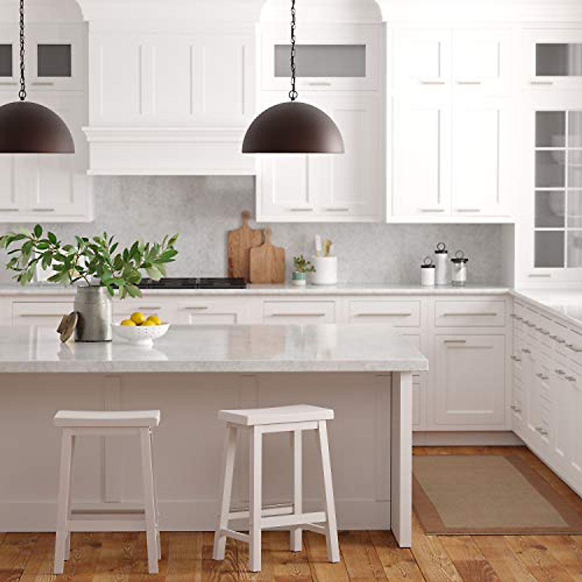 Amazon Basics Solid Wood Saddle-Seat Counter Height Kitchen Island Barstool, 24-Inch Height, White - Set of 2