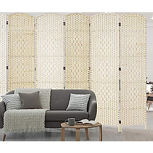 Corelax Room dividers 6 ft. Tall, Extra Wide Freestanding Privacy Screen with Diamond Woven Fiber, Foldable Panel Partition Wall Divider, Double-Hinged Room Dividers(Ivory, 6 Panel)