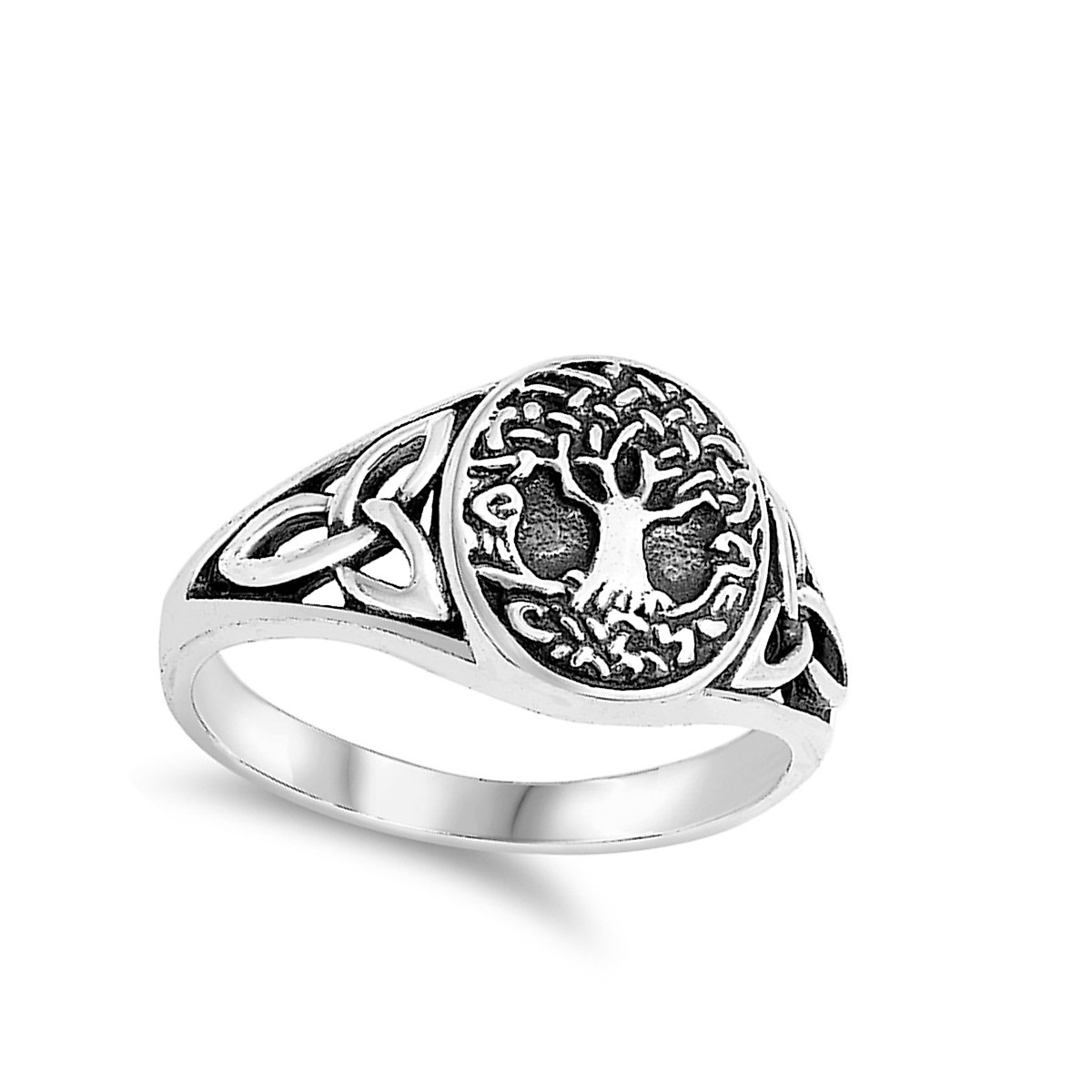 Antiqued Celtic Tree of Life Knot Filigree Ring Sterling Silver Band Size 4