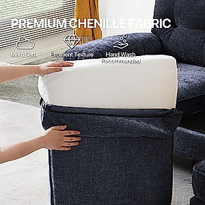 YuuYee 82" Modern Sofa, L Shaped Sofa Couch Convertible, Chenille Small Sectional Sofa, Sofa with Chaise Mid-Modern Century Couch with Removable and Washable Cushions (Navy)