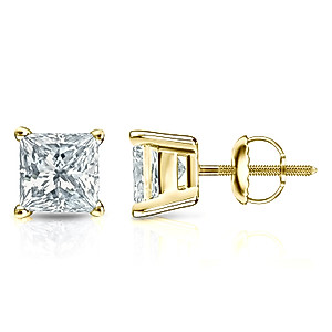 Diamond Wish 1/3 Carat Princess Cut Diamond Stud Earrings in 14k Yellow Gold (I2-I3, cttw) 4-Prong Basket Screw Back
