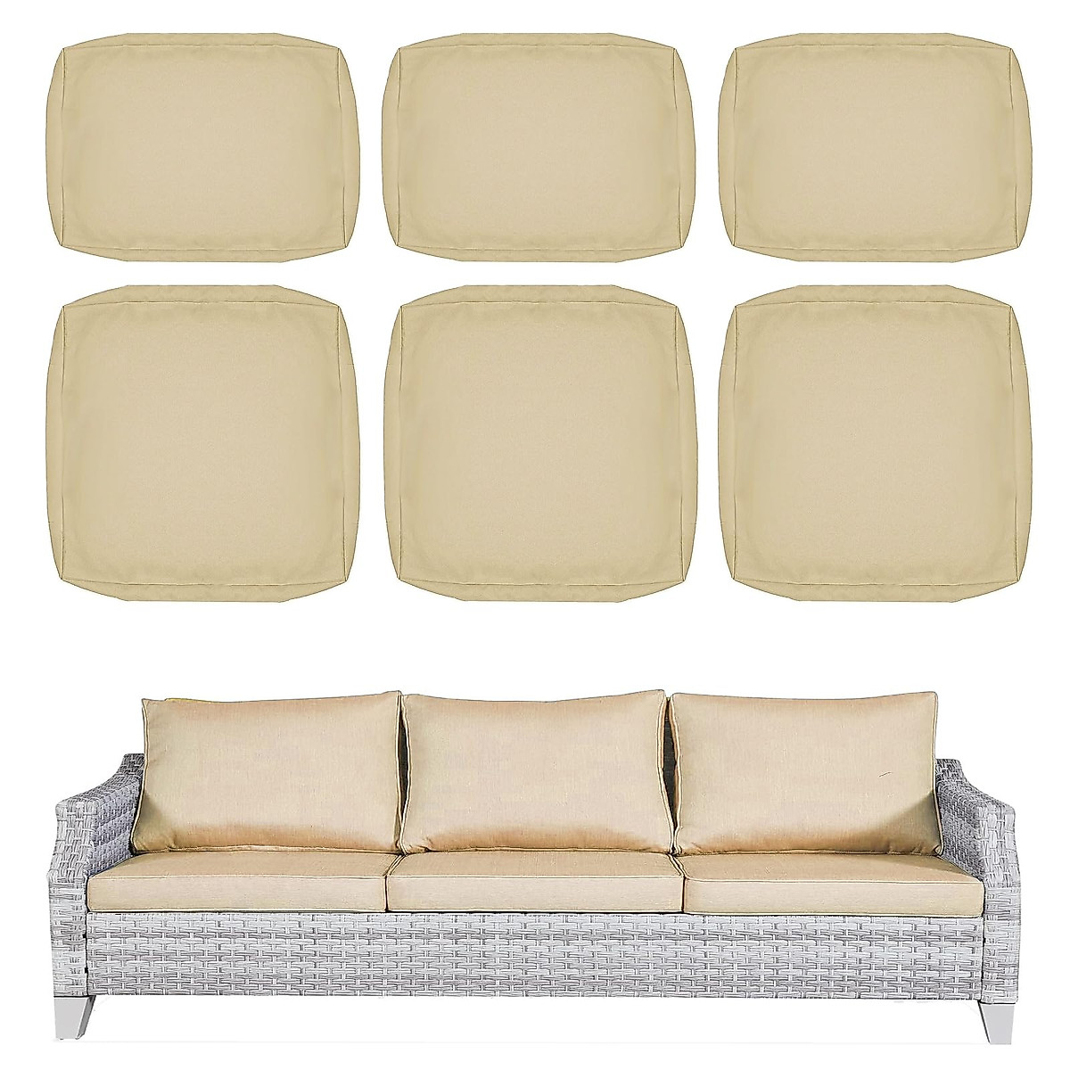 Oslimea 6p Patio Cushion Covers Outdoor Patio Cushions Covers Replacement Waterproof with Zipper for 3 Seat Patio Furniture Set, Slipcovers for Outdoor Cushions, Covers Only, Sand