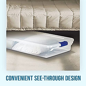HOMZ Large 56 Quart Full/Queen Stackable Underbed Clear Plastic Ergonomic Latching Storage Container with Rolling Wheels, 2 Pack