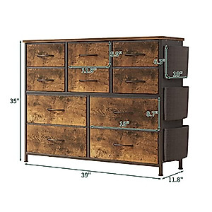 10 Drawers Fabric Dresser Storage Drawers, Tall Dresser with Sturdy Frame&Wooden Top, Organizer Unit for Closet, Living Room, Entryway, Hallway, Rustic Brown