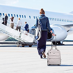 KROSER Carry On Underseat Multi-functional, 16-inch Underseater Lightweight Overnight Suitcase for Women, Dusty Pink