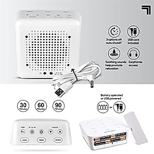 SHARPER IMAGE Ultimate Sleep White Noise Sound Machine for Adults and Baby, Portable Relaxing Music and Nature Sounds Therapy, Aids Sleeping, Stress and Anxiety Relief, with USB Cord
