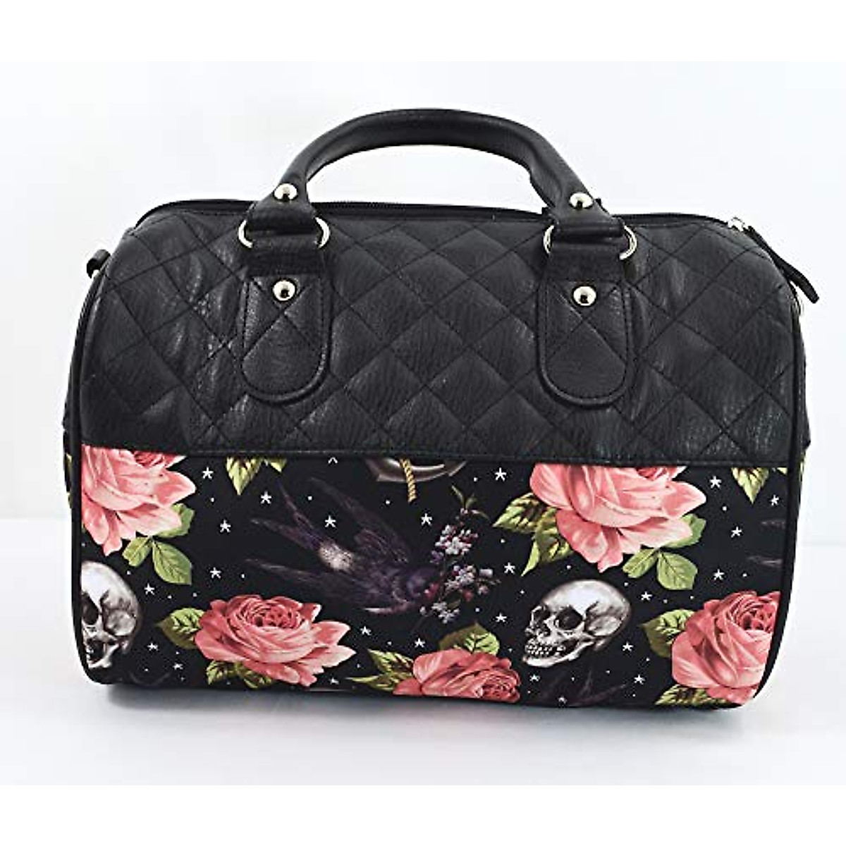 Liquorbrand Skulls & Pink Roses Satchel Purse Rockabilly Tattoed Lady Handbag Small Satchel Purse Crossbody bag