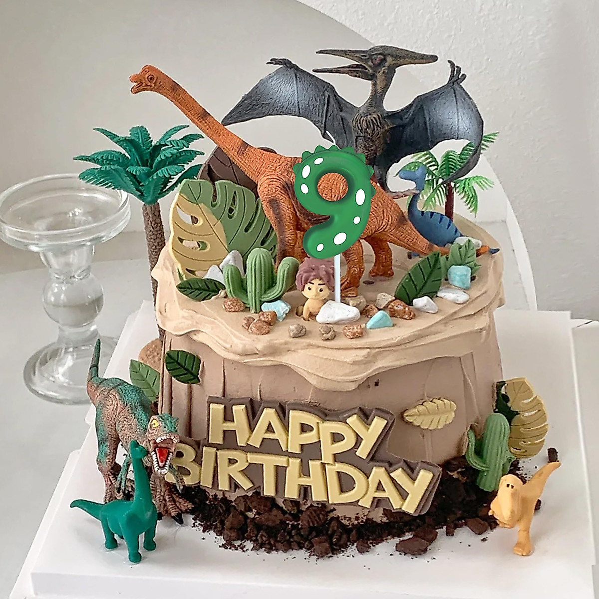 Number Birthday Candles(4 Candle Green) Dinosaur Shape Number Happy Birthday Cake Candles for Dinosaur Birthday Party Decoration Reunions Theme Party