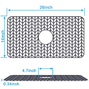 kitchen sink mats, JIUBAR sink protectors for kitchen sink,silicone sink mat,Sink Mat Grid 26''x 14'' for Bottom of Farmhouse Stainless Steel Porcelain Sink Center Drain.(Grey)