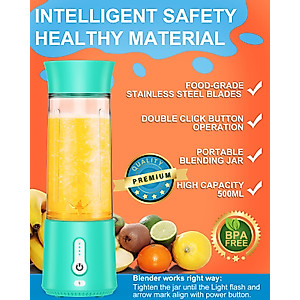 Portable Blender for Shakes and Smoothies, 17 Oz Personal Size Blenders 6 Blades Portable Blender, 4000mAh USB Rechargeable Personal Blender with BPA Free, Mini Blender for Sports/Travel/Home/Gym