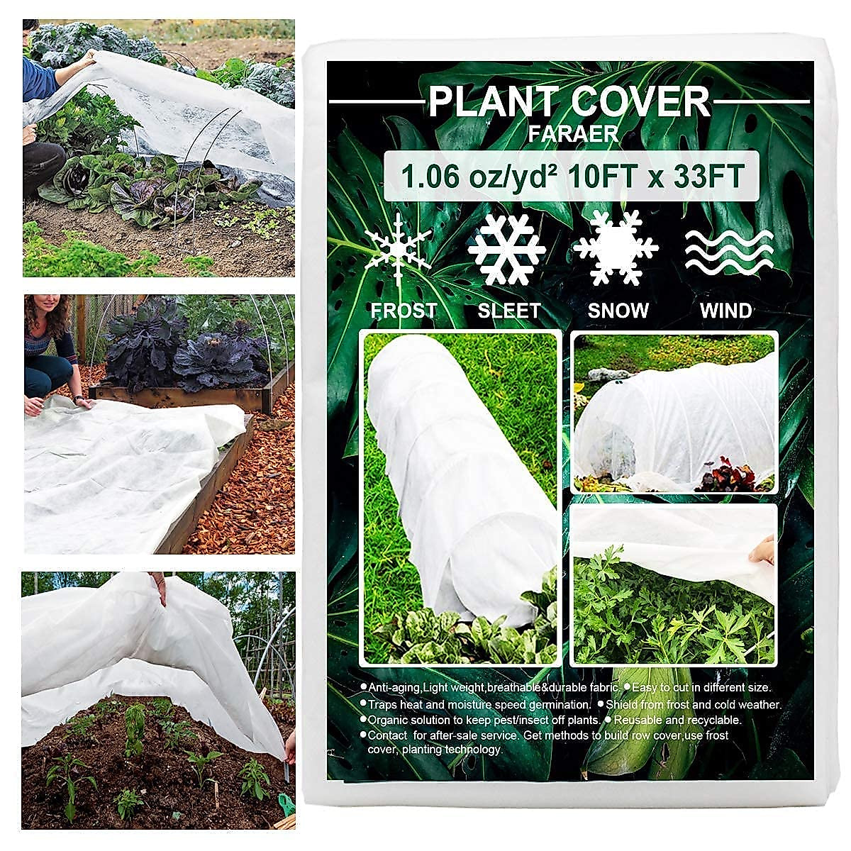Plant Covers Freeze Protection, 10ft×33ft Reusable Rectangle Frost Protection Floating Row Cover Plant Blanket Garden Winterize Cover for Cold Weather Snow