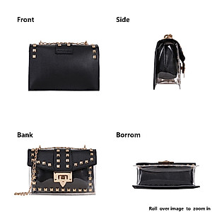Qiayime Purses and Handbags for Women Fashion PU Leather Chain Transparent Rivet Satchel Shoulder Tote Clutch Crossbody Bag (black)